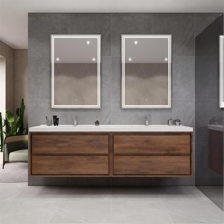 MOM 84" Wall Mounted Vanity with 4 Drawers and Acrylic Double Sink - R ...